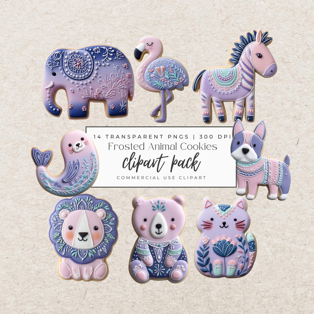 Frosted Animal Cookie Clipart, Digital Clipart for Kids Birthday Party ...