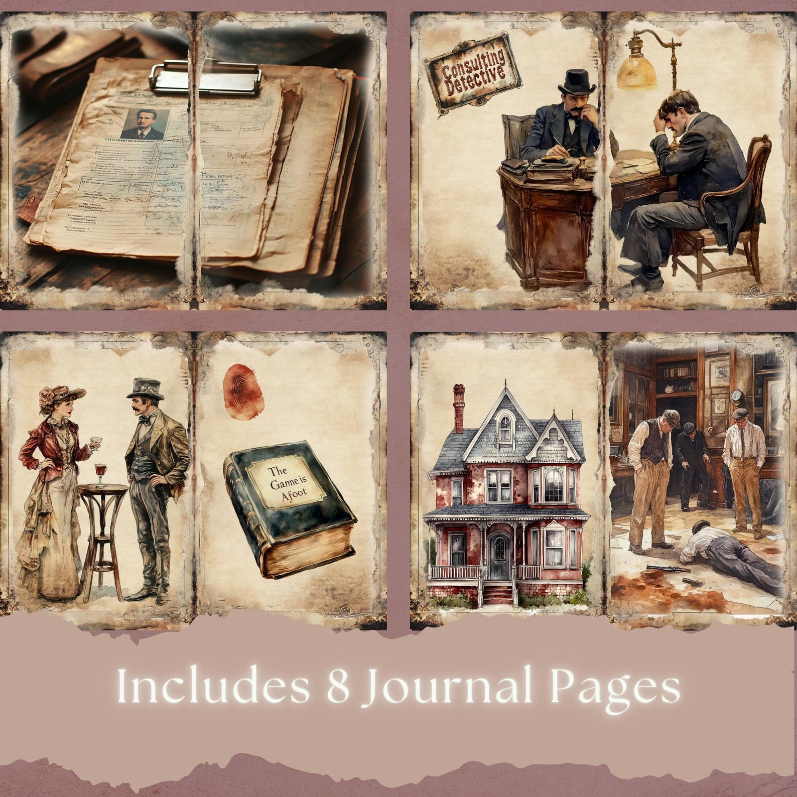 The Detective Vintage Junk Journal Pages Digital Scrapbook Paper Kit ...