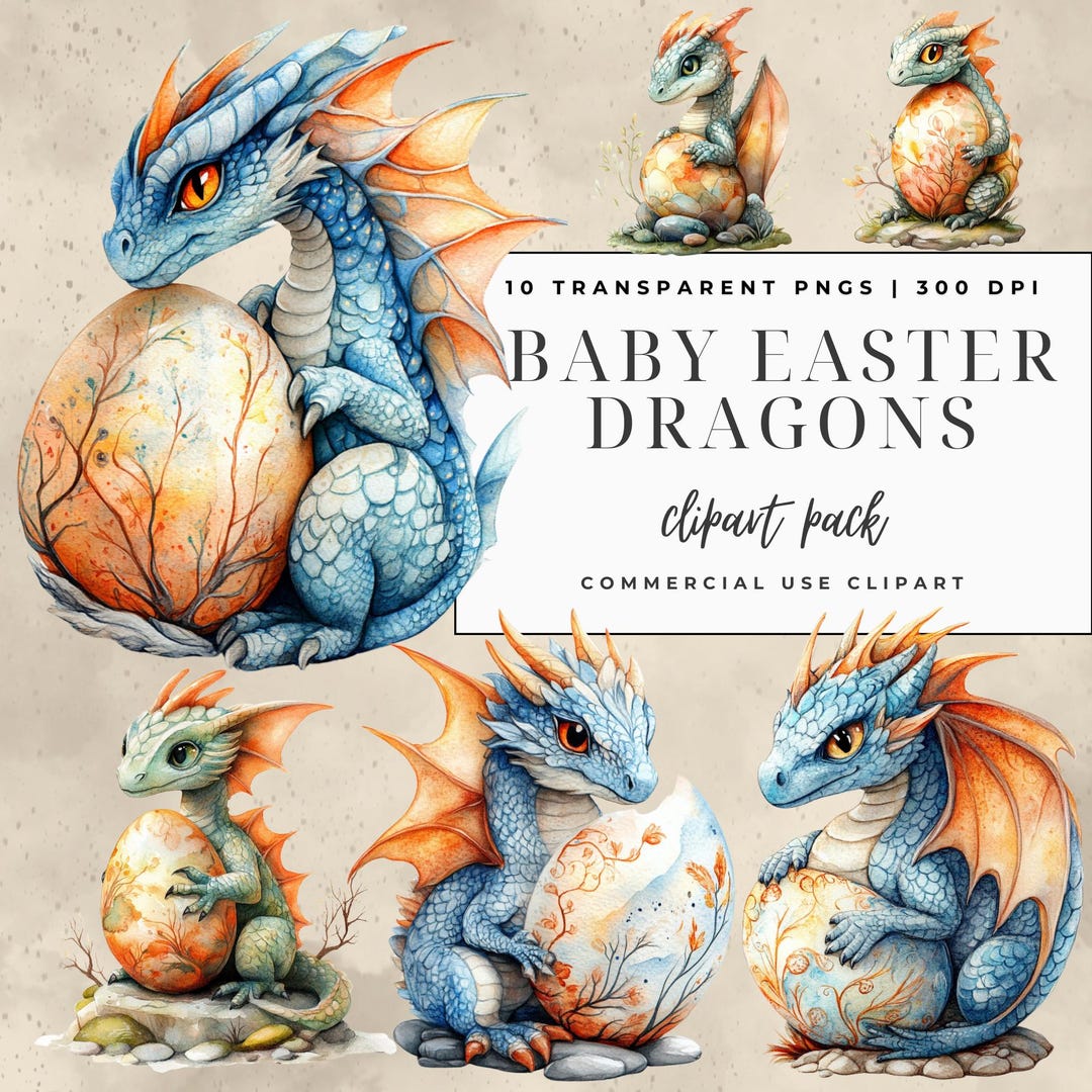 Baby Easter Dragons Clipart Pack | 20 Dragons With Floral Eggs Digital ...