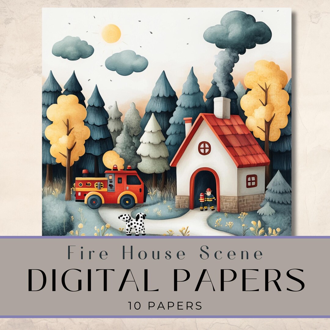 Fire Fighter Scene Illustrations, Fire House, Dalmations, Fire Trucks ...