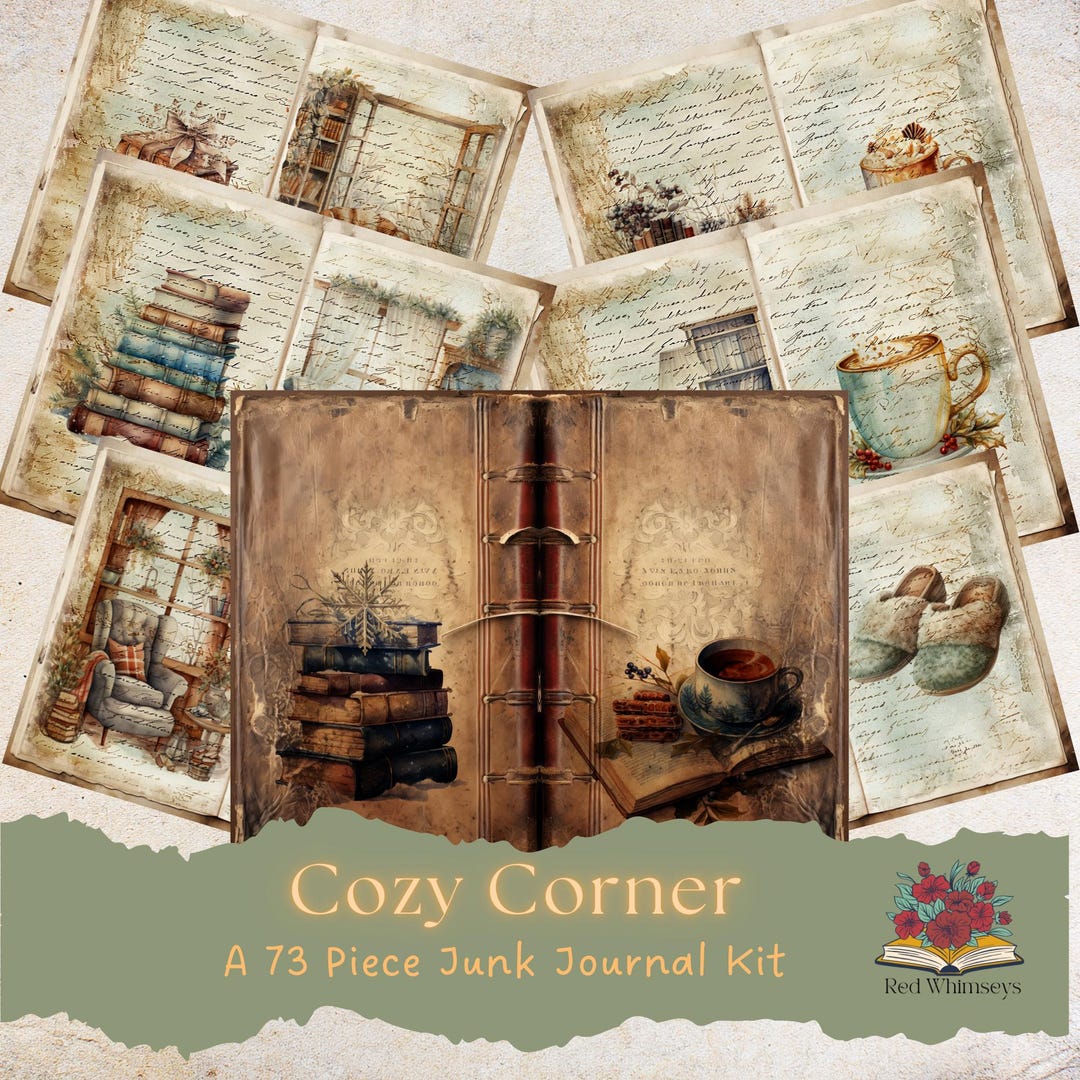 Cozy Corner Junk Journal Kit, Printable Winter Ephemera Pages, Santa ...