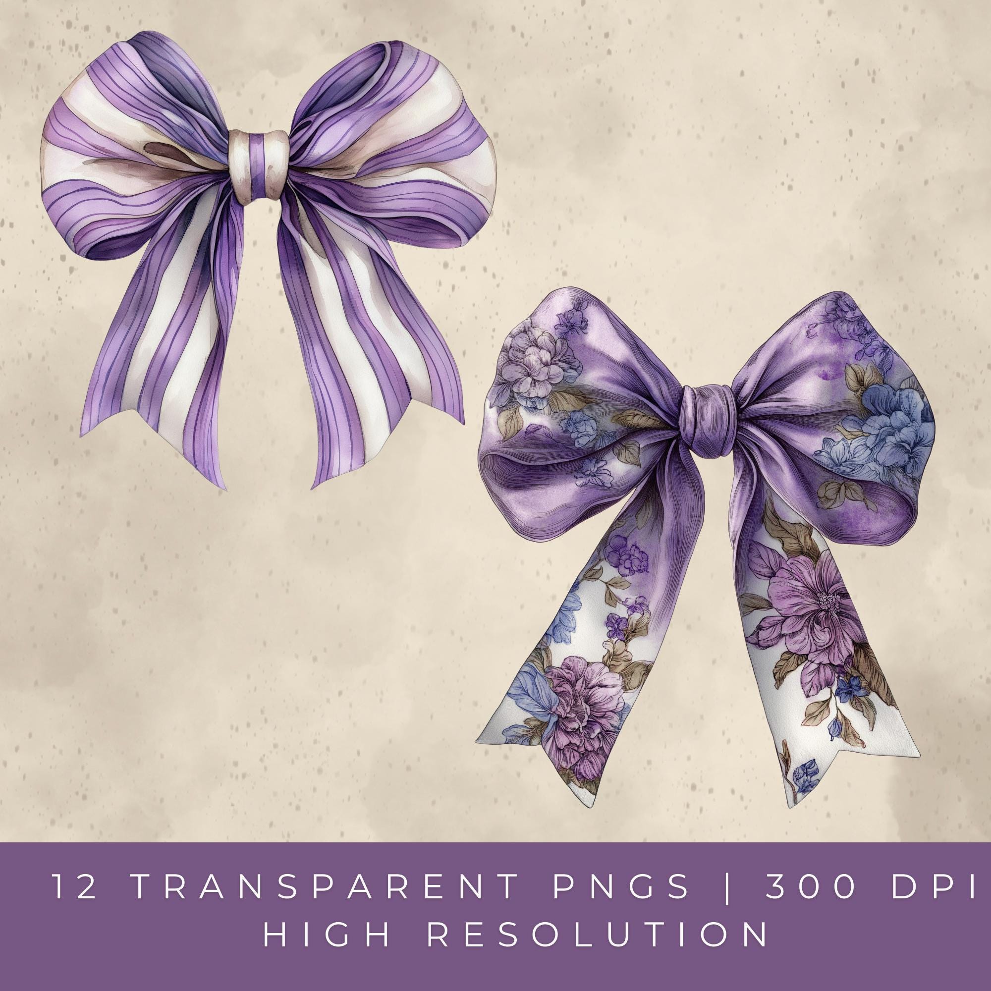 Purple Watercolor Coquette Bow Clipart - Cute Stripes and Polka Dots ...