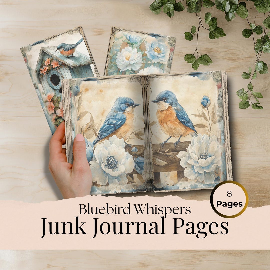 Vintage Blue Birds Junk Journal Pages - Digital Scrapbooking Kit ...