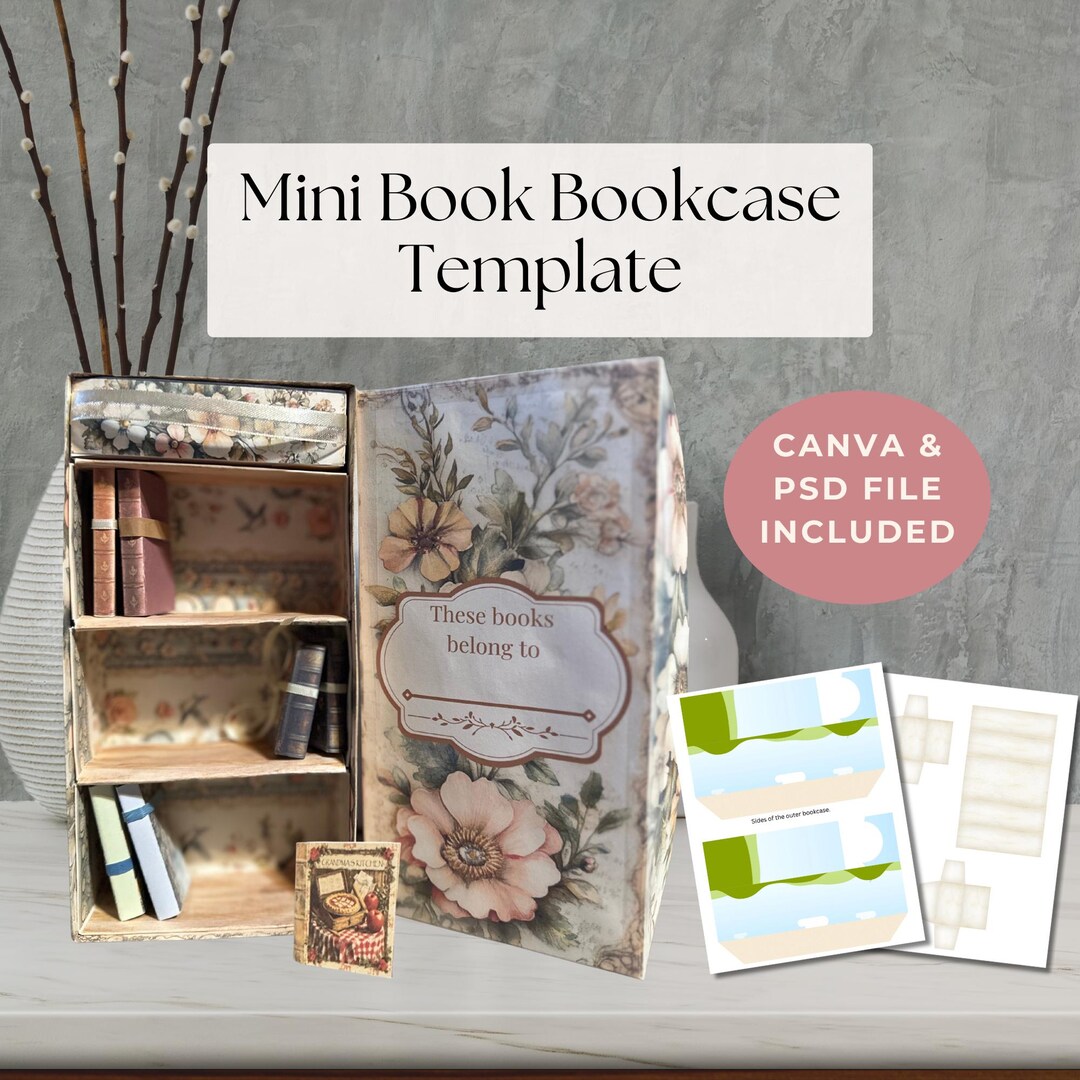 Minibook Bookcase Template | DIY Mini Book Shelf or Box for Junk ...