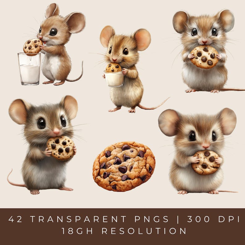 Watercolor Mouse & Cookies Clipart Bundle - 18 PNG Format With ...
