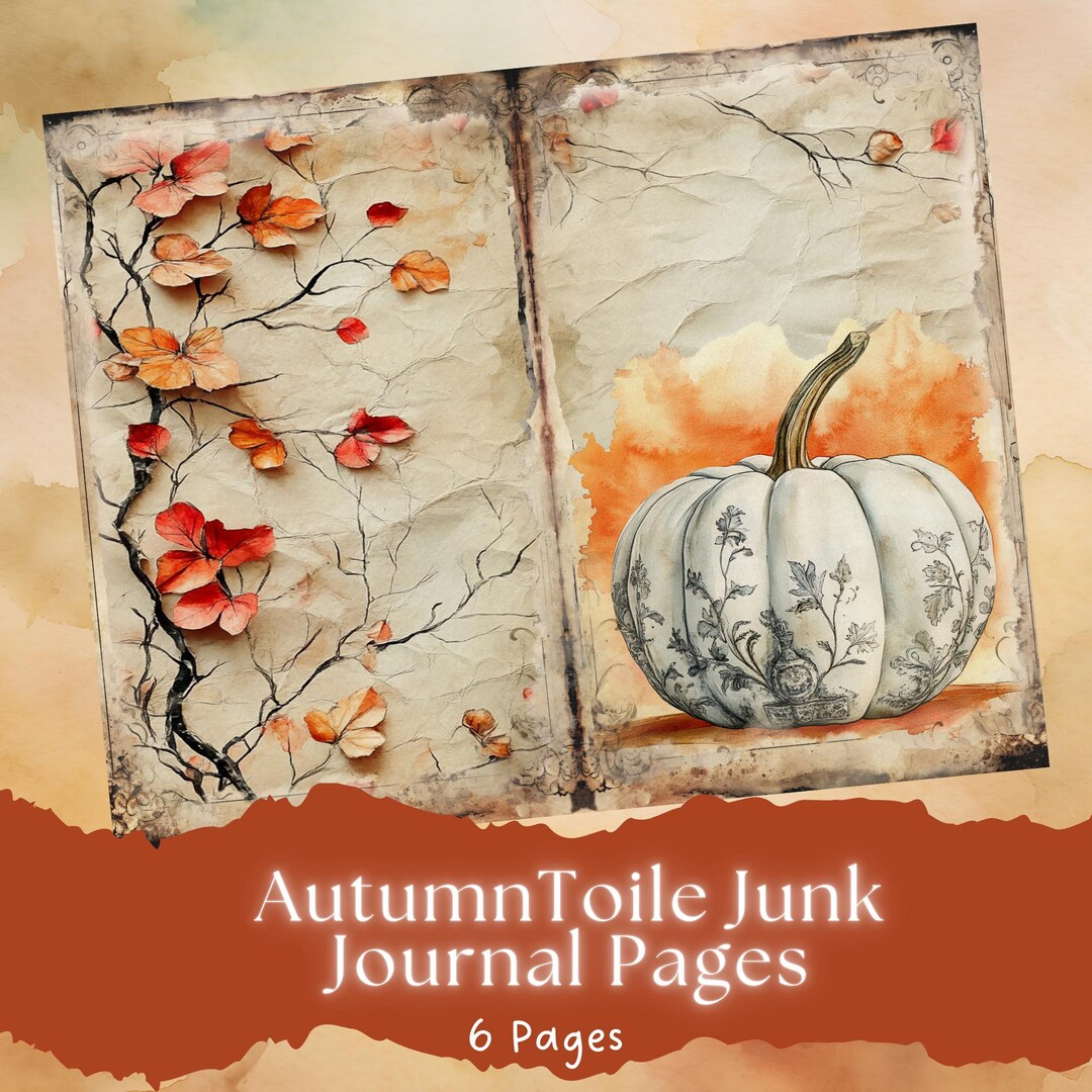 Autumn Toile Junk Journal Pages Shabby Chic Vintage Minimalistic ...