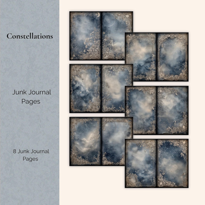 Blue & Silver Constellation Printable Pattern Junk Journal Pages Bundle ...