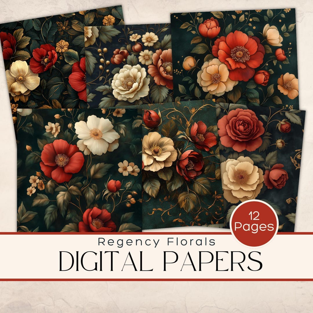 Regency Florals Digital Paper Pack | 12x12 Scrapbook and Junk Journal ...