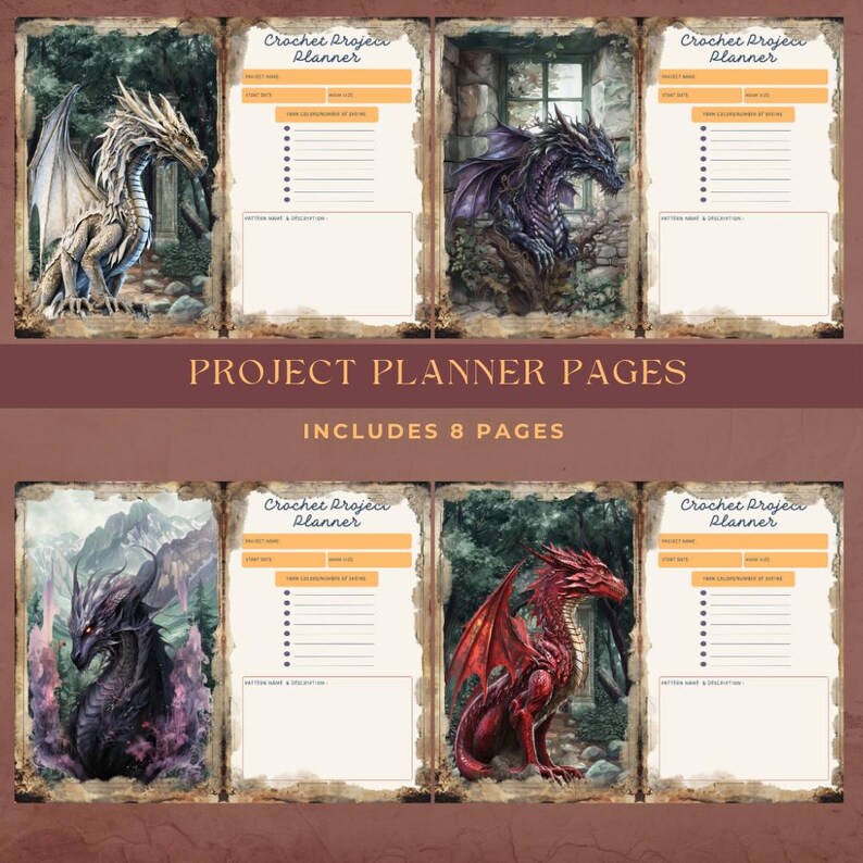 Dragon Crochet Project Junk Journal, Fantasy Collage Printable, Fantasy ...