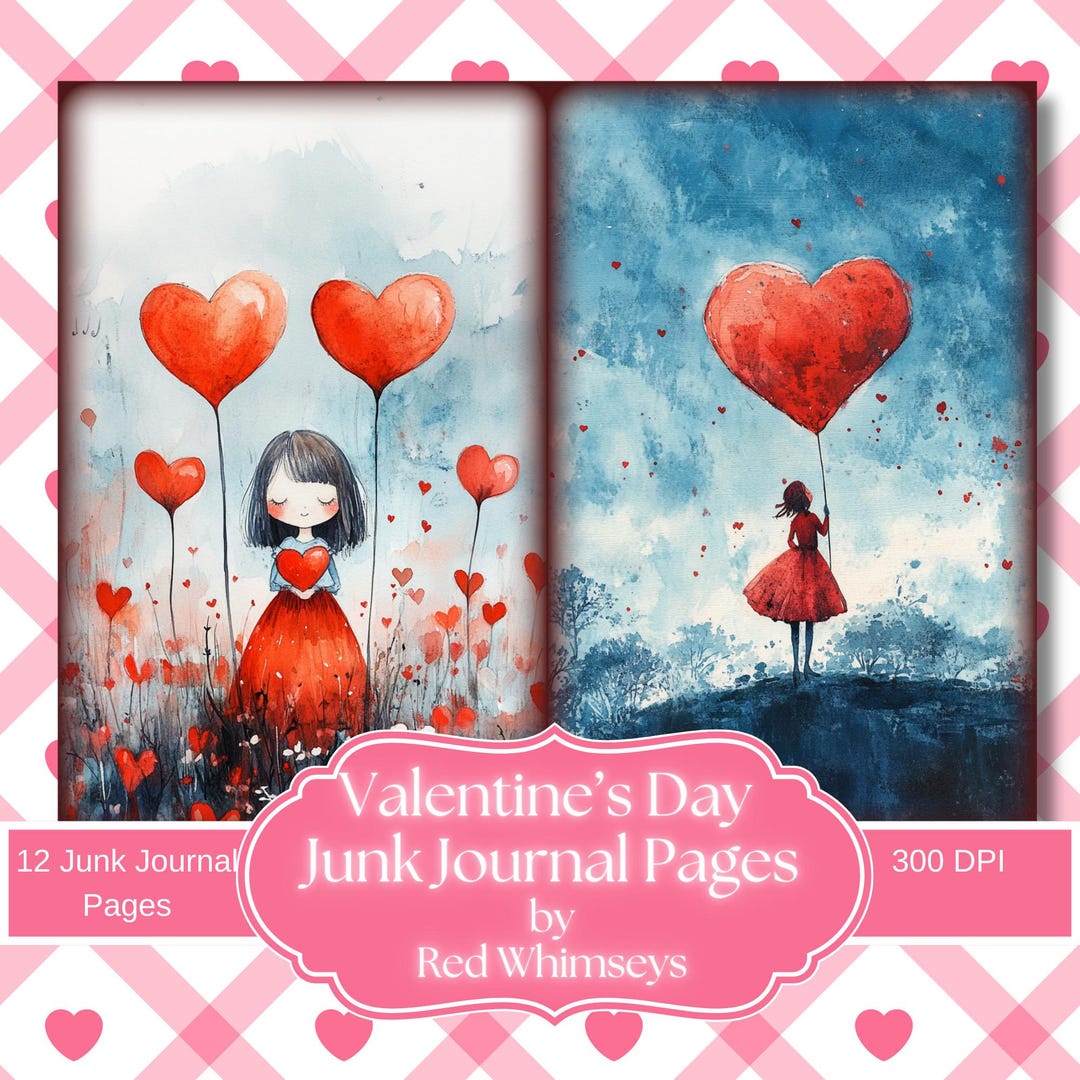 Watercolor Valentine Junk Journal, Digital Junk Journal Valentine ...