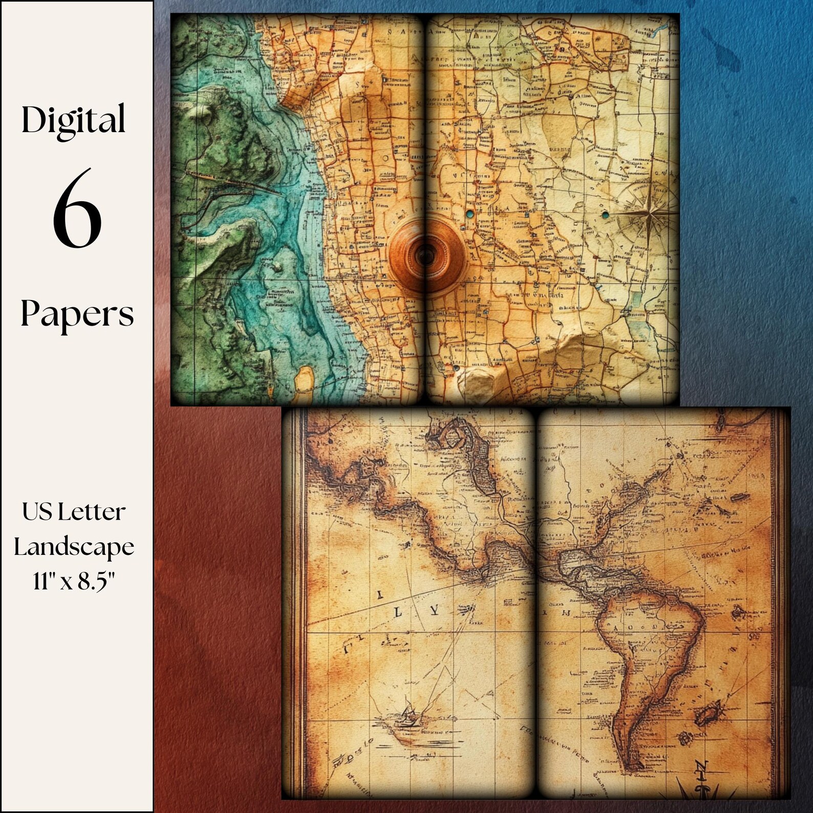 Vintage Maps of the World, Ephemera Pack, Printable Old Map Ephemera ...