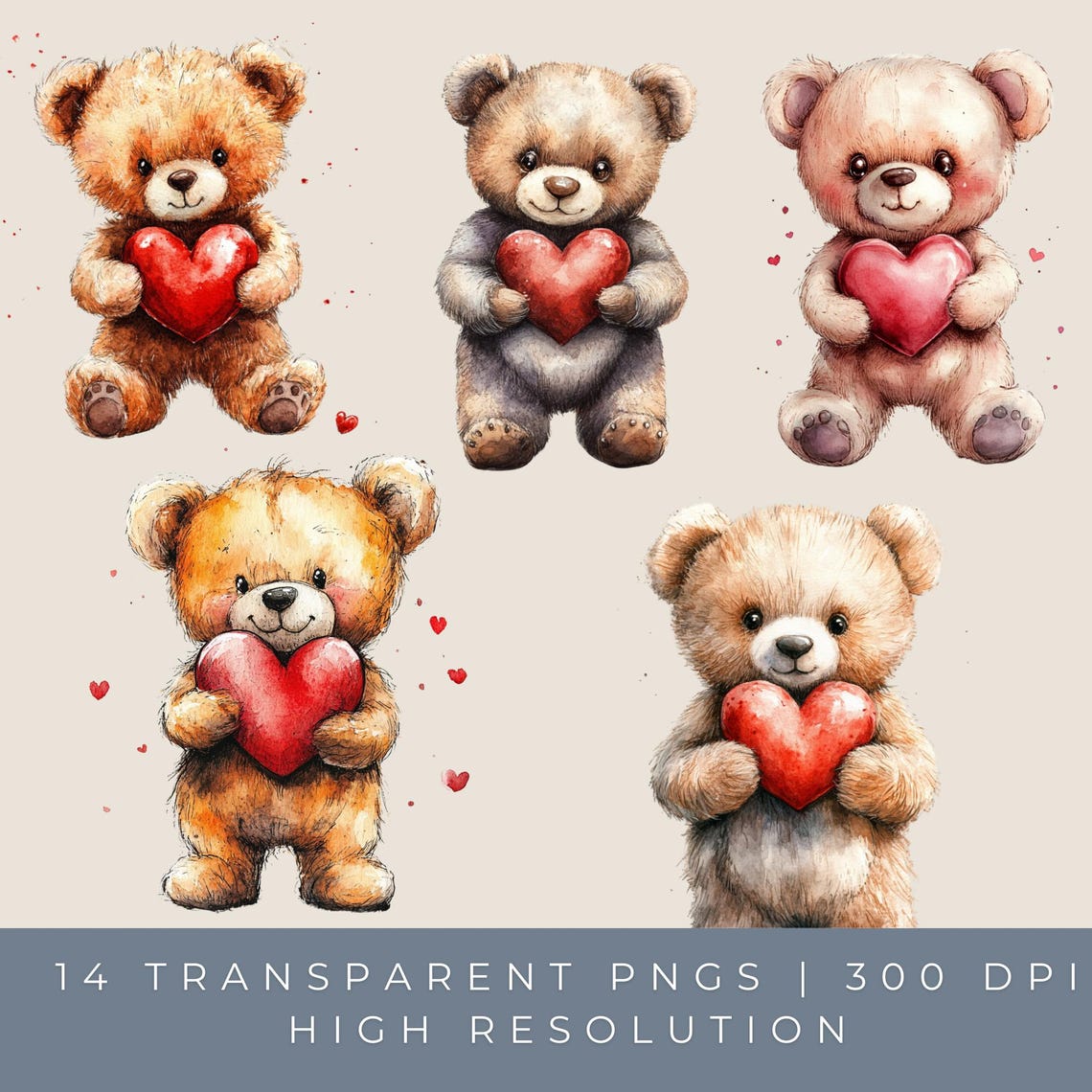 14 Valentine Teddy Bear, Heart Clip Art for Invitations, Cards, Digital ...