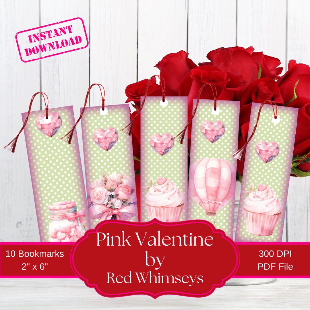 Pink Valentine Printable Bookmarks Girly, Candy Flowers and Crystals ...