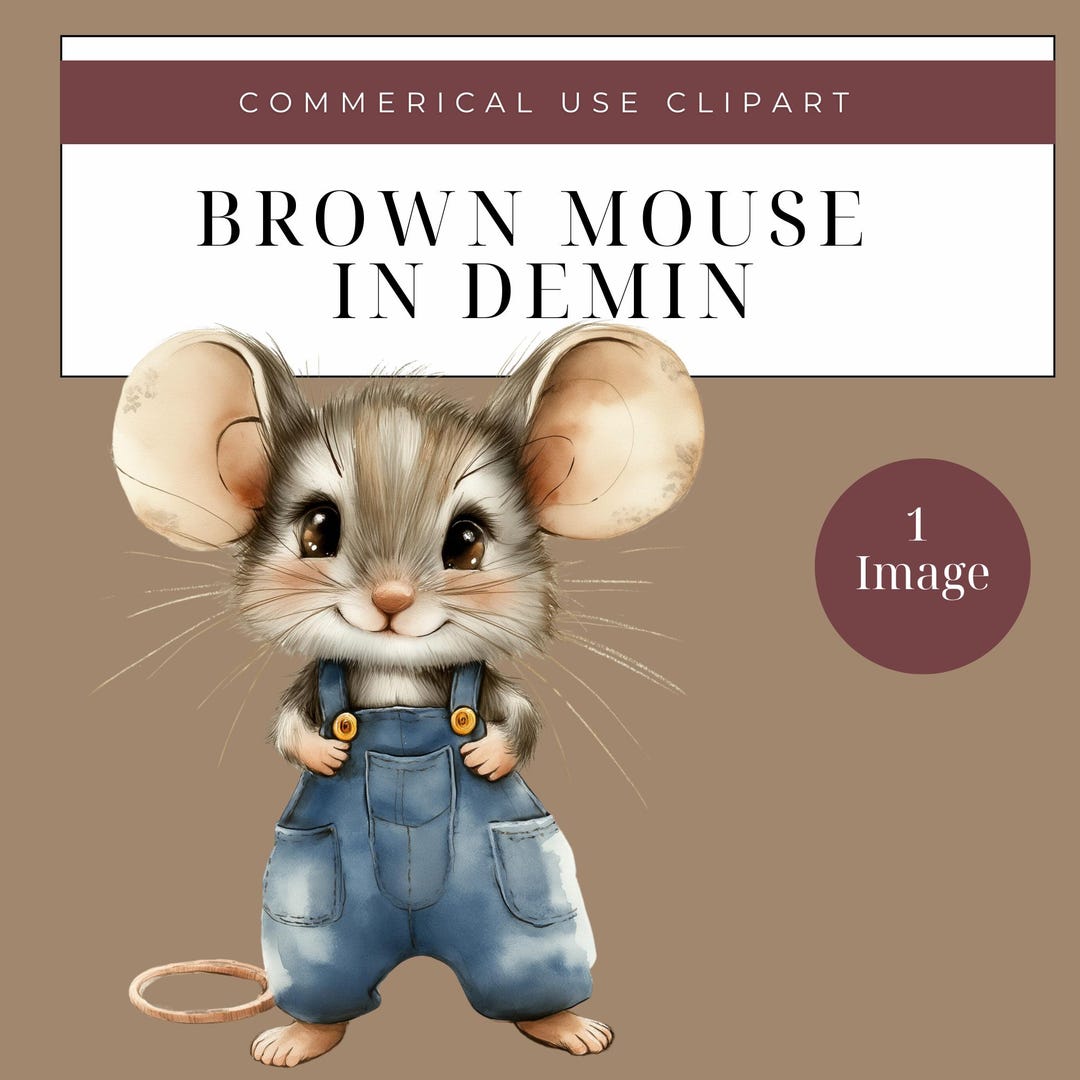 Mouse in Denim Clipart Cute Watercolor Mice PNG With Commercial License ...