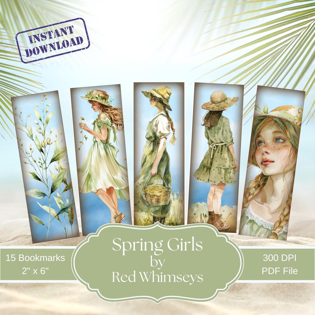Spring Girl Bookmarks - Digital Download, Printable Flower Bookmark Set ...