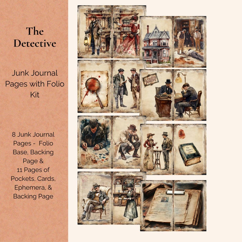 The Detective Vintage Junk Journal Pages Digital Scrapbook Paper Kit ...