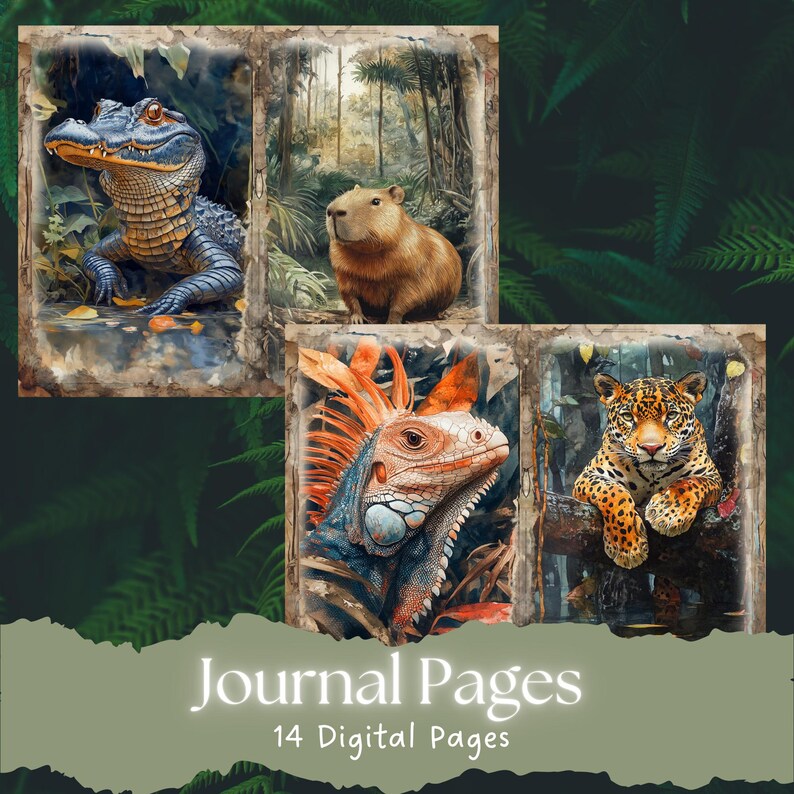Wild Animal Amazon Jungle Tropical Junk Journal Pages Digital Papers ...