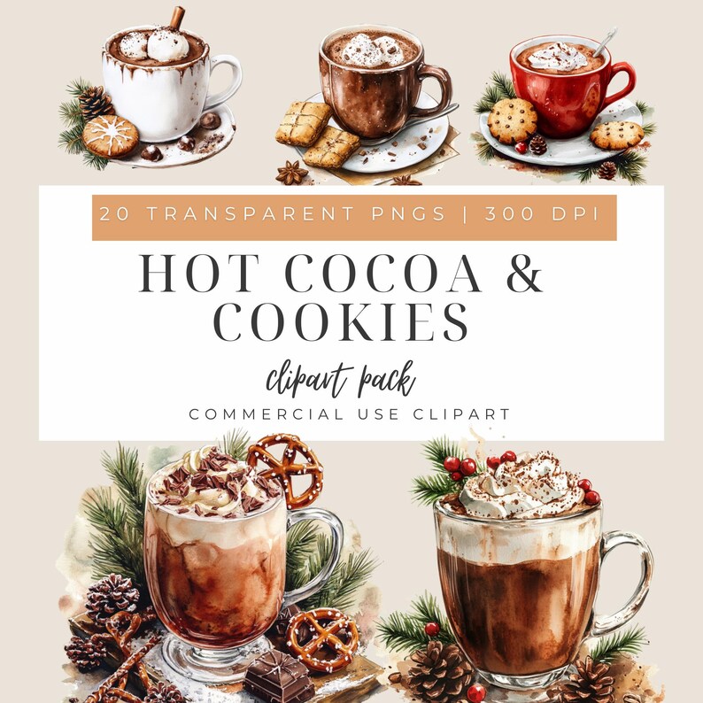 20 Hot Cocoa Clipart | Cookies and Candy PNG | Christmas Hot Chocolate ...