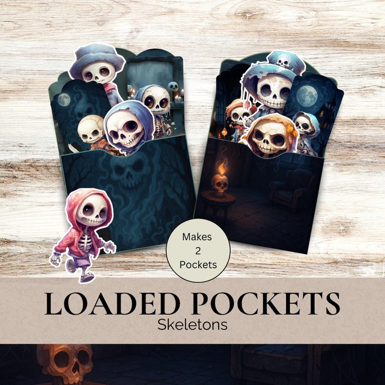 Halloween Spooky Skeletons Loaded Pocket, Scary Childrens Junk Journal ...