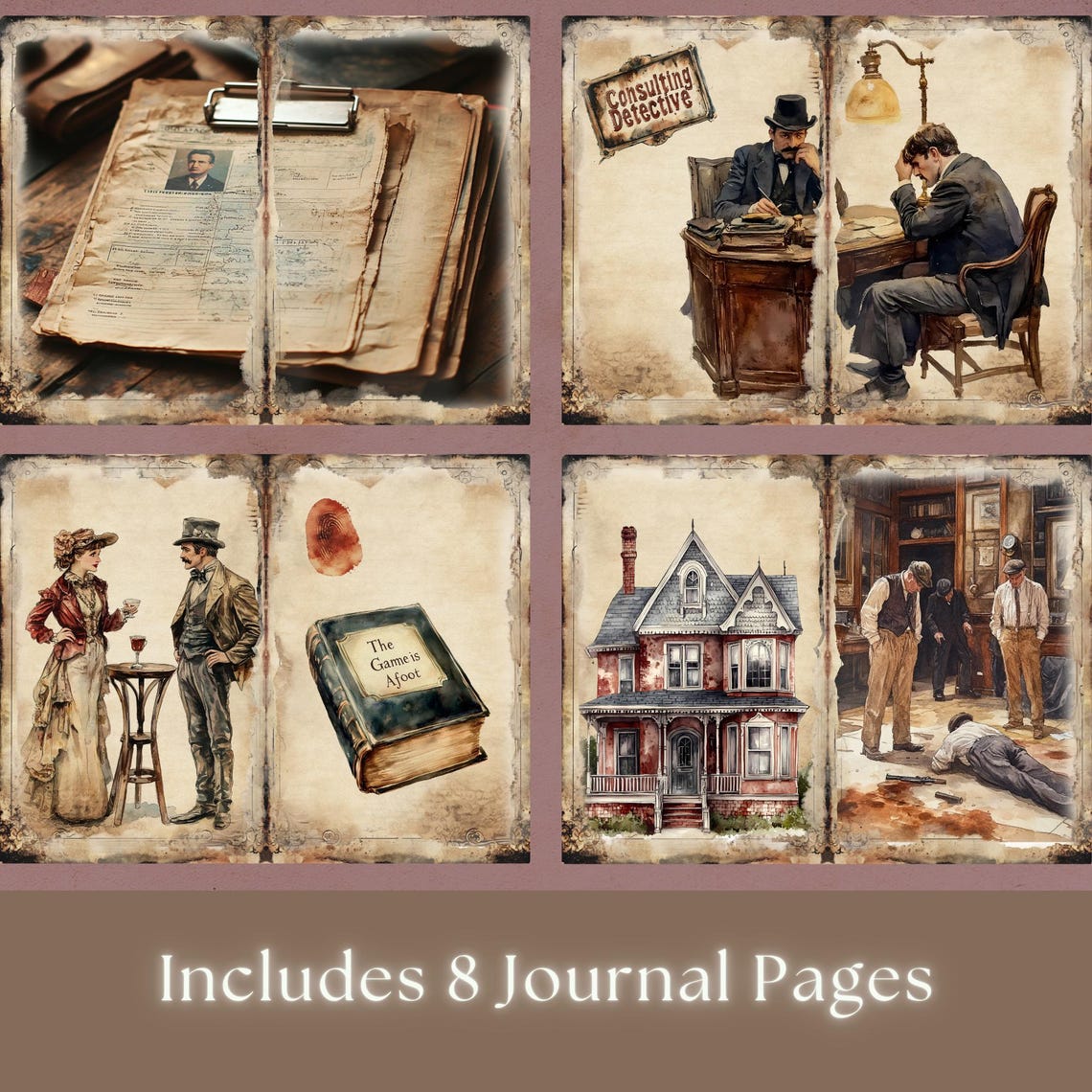 The Detective Vintage Junk Journal Pages Digital Scrapbook Paper Kit ...