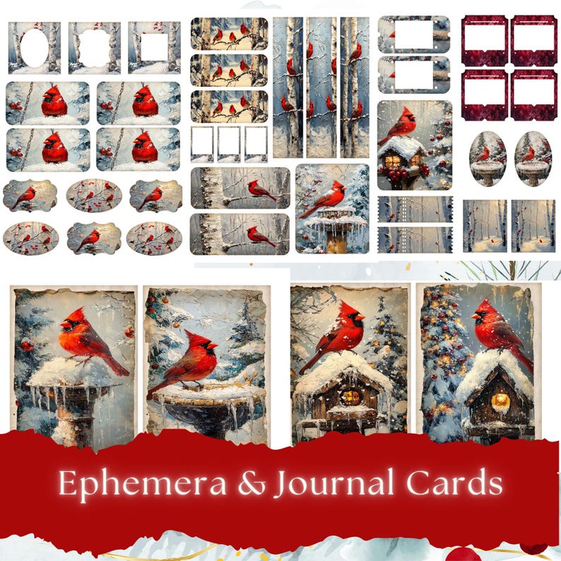 Winter Red Cardinals Christmas Junk Journal Kits Red Cardinal Clipart ...