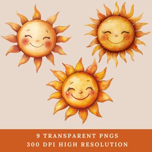 Watercolor Happy Sun Clipart, Commercial Use, Weather Clip Art, Baby ...