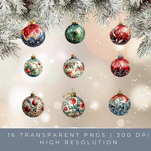16 Christmas Ornaments Clipart Bundle, Watercolor Set, Festive ...