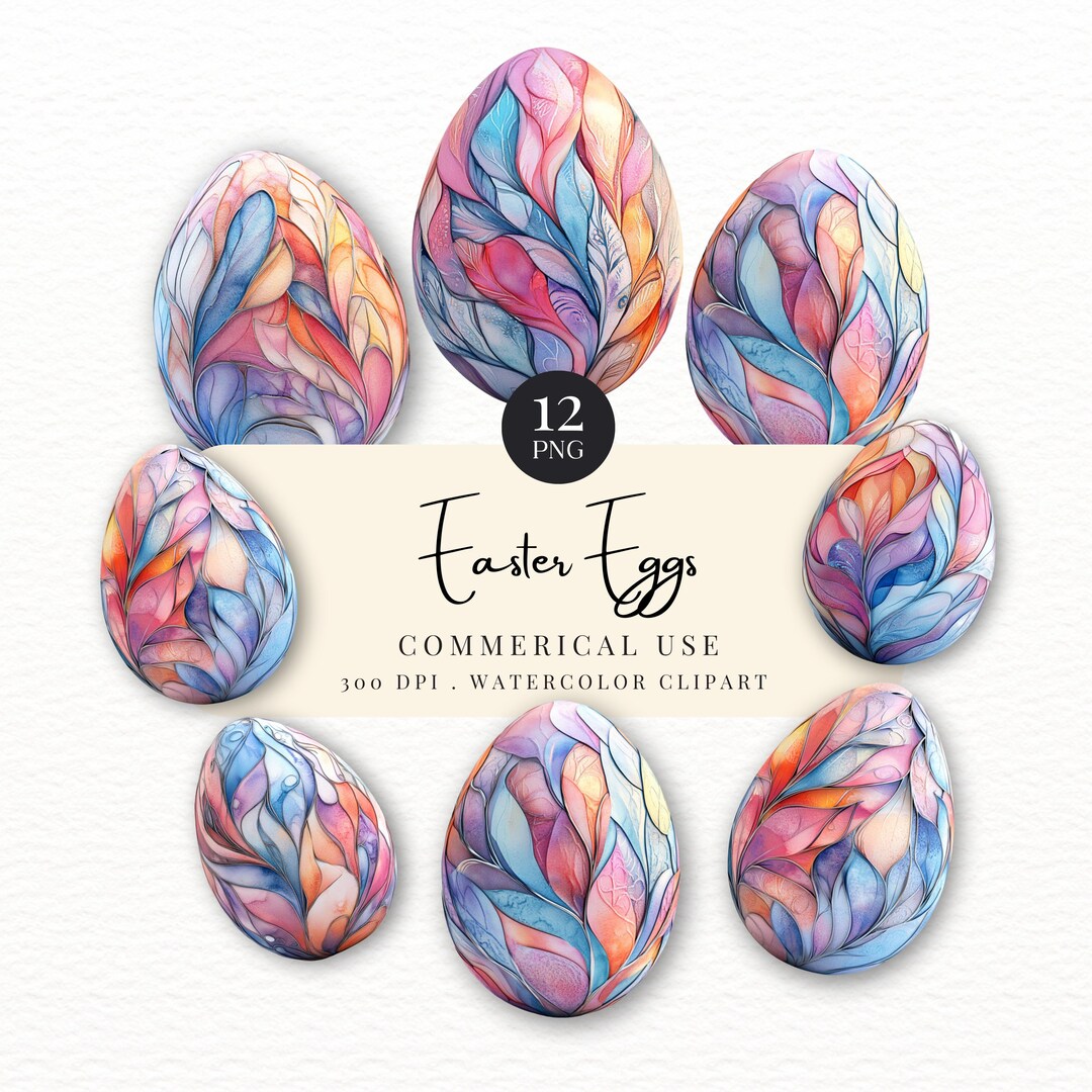 Watercolor Easter Egg Clipart Pack, 12 Handpainted Looking Digital ...