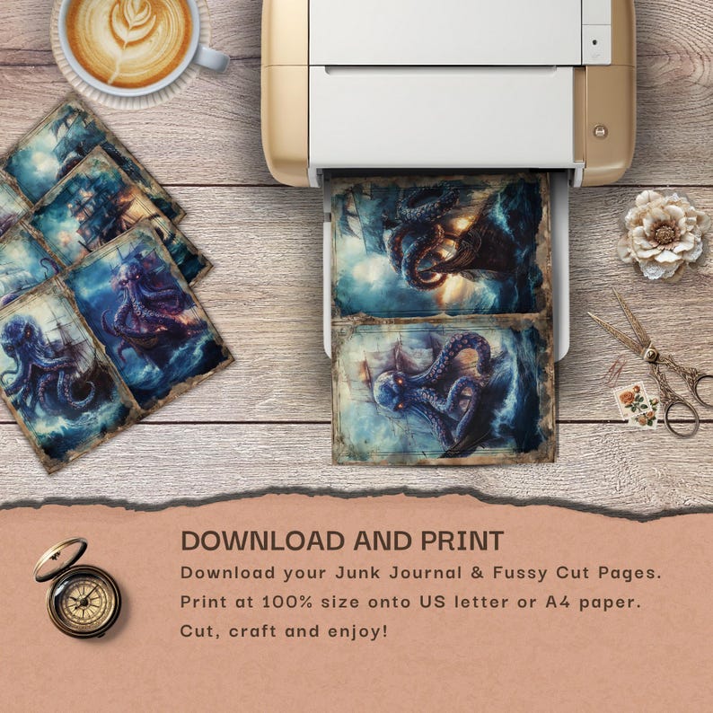 The Kracken, Sea Monsters , 3 Page Mini Junk Journal | Decorative Art ...