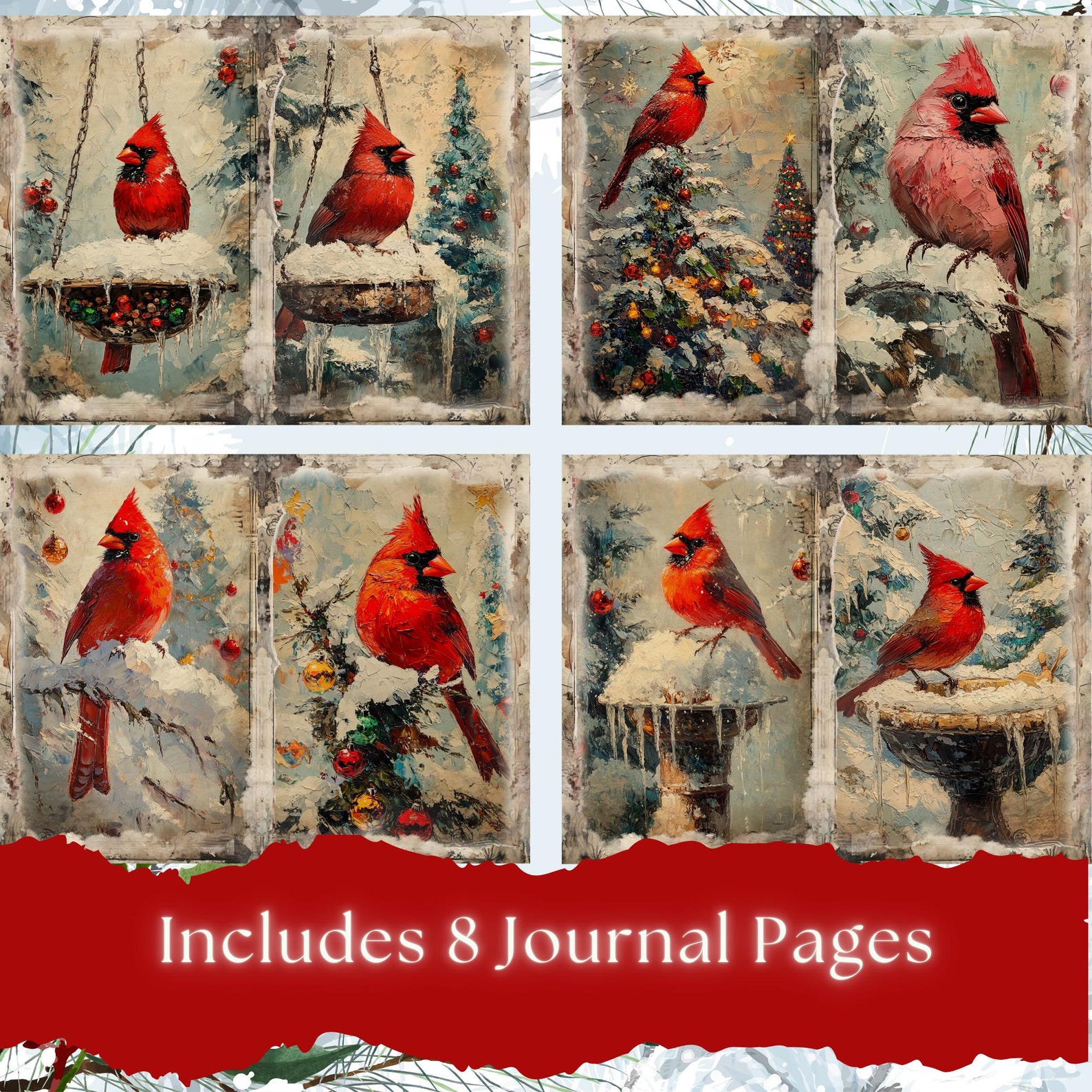 Winter Red Cardinals Christmas Junk Journal Kits Red Cardinal Clipart ...