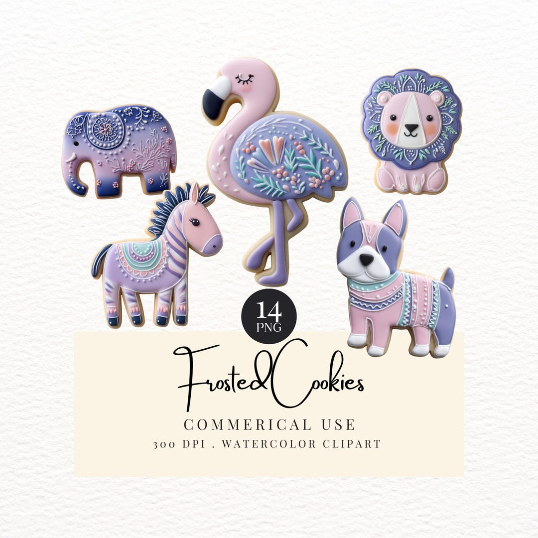 Frosted Animal Cookie Clipart, Digital Clipart for Kids Birthday Party ...