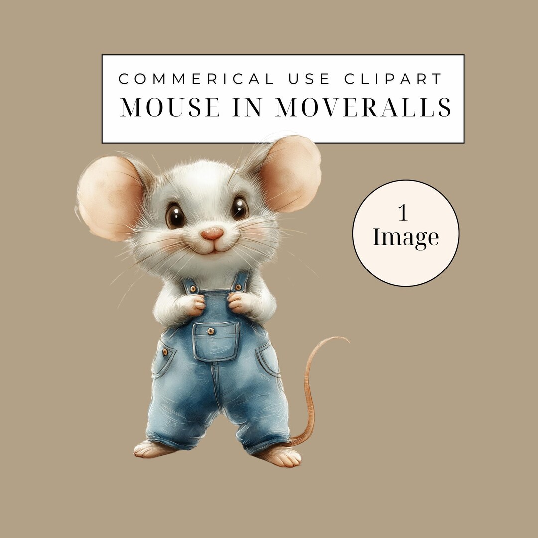 Watercolor Cute Mouse in Overalls | Transparent PNG, Commercial License ...