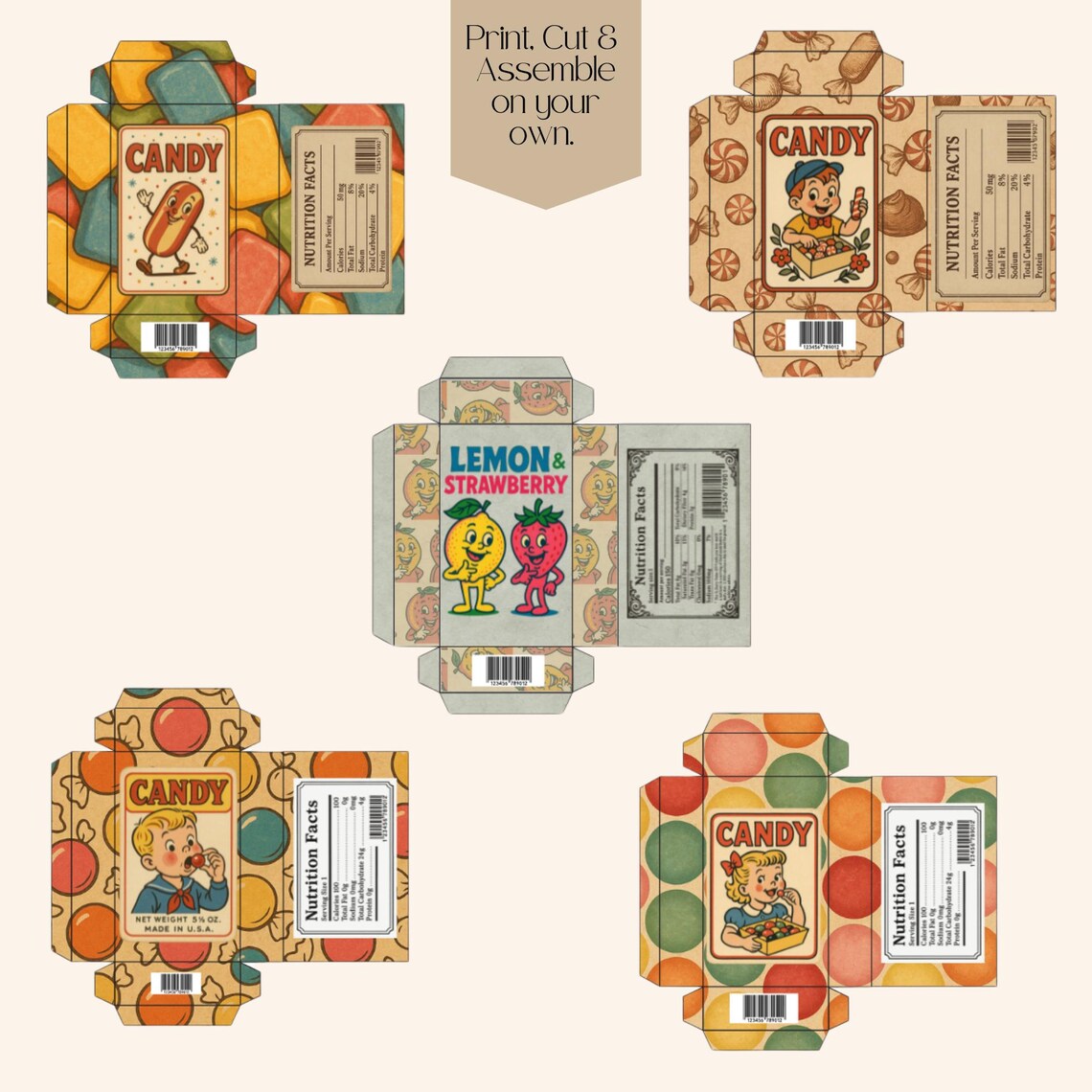 Dollhouse Mini Candy Boxes Printable Set of 9 | 1:12 Scale Vintage ...