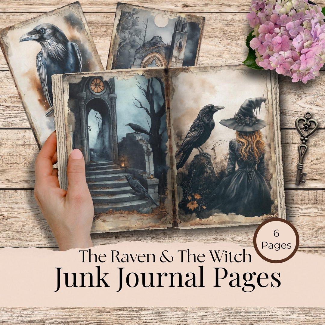 Raven Witch Pages Digital Paper for Junk Journal | Gothic Fantasy ...