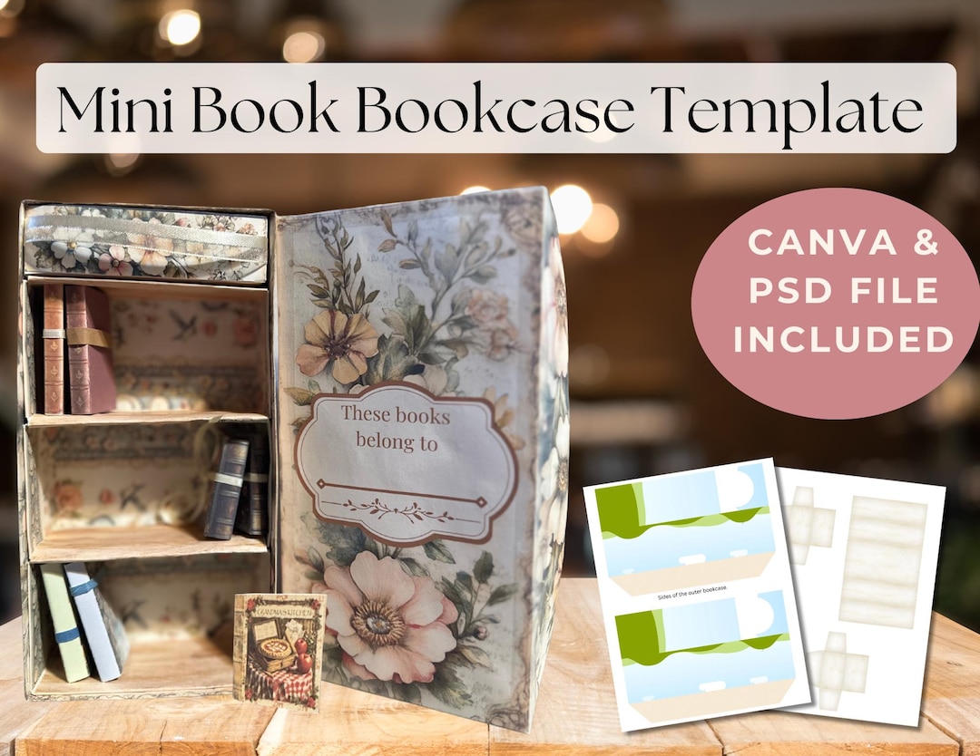 Minibook Bookcase Template | DIY Mini Book Shelf or Box for Junk ...