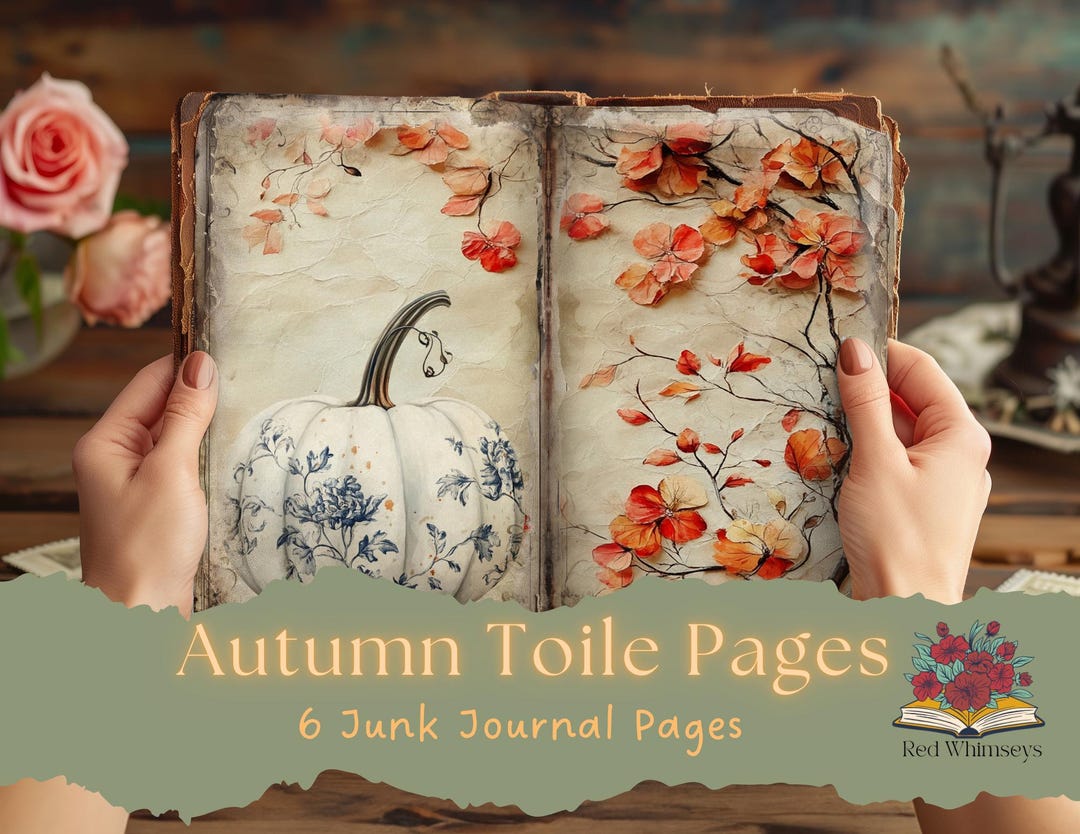 Autumn Toile Junk Journal Pages Shabby Chic Vintage Minimalistic ...