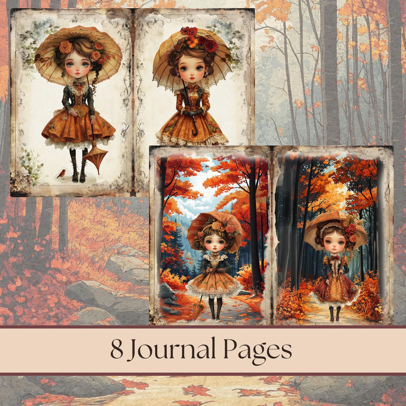 Rag Doll Ragtime 1920's Autumn Junk Journal Pages Vintage Digital Paper ...