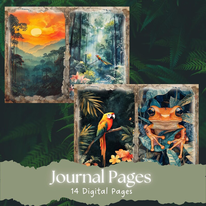 Wild Animal Amazon Jungle Tropical Junk Journal Pages Digital Papers ...