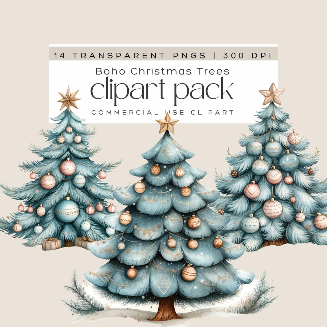 14 Boho Christmas Tree Clipart, Watercolor Neutral Christmas Trees ...
