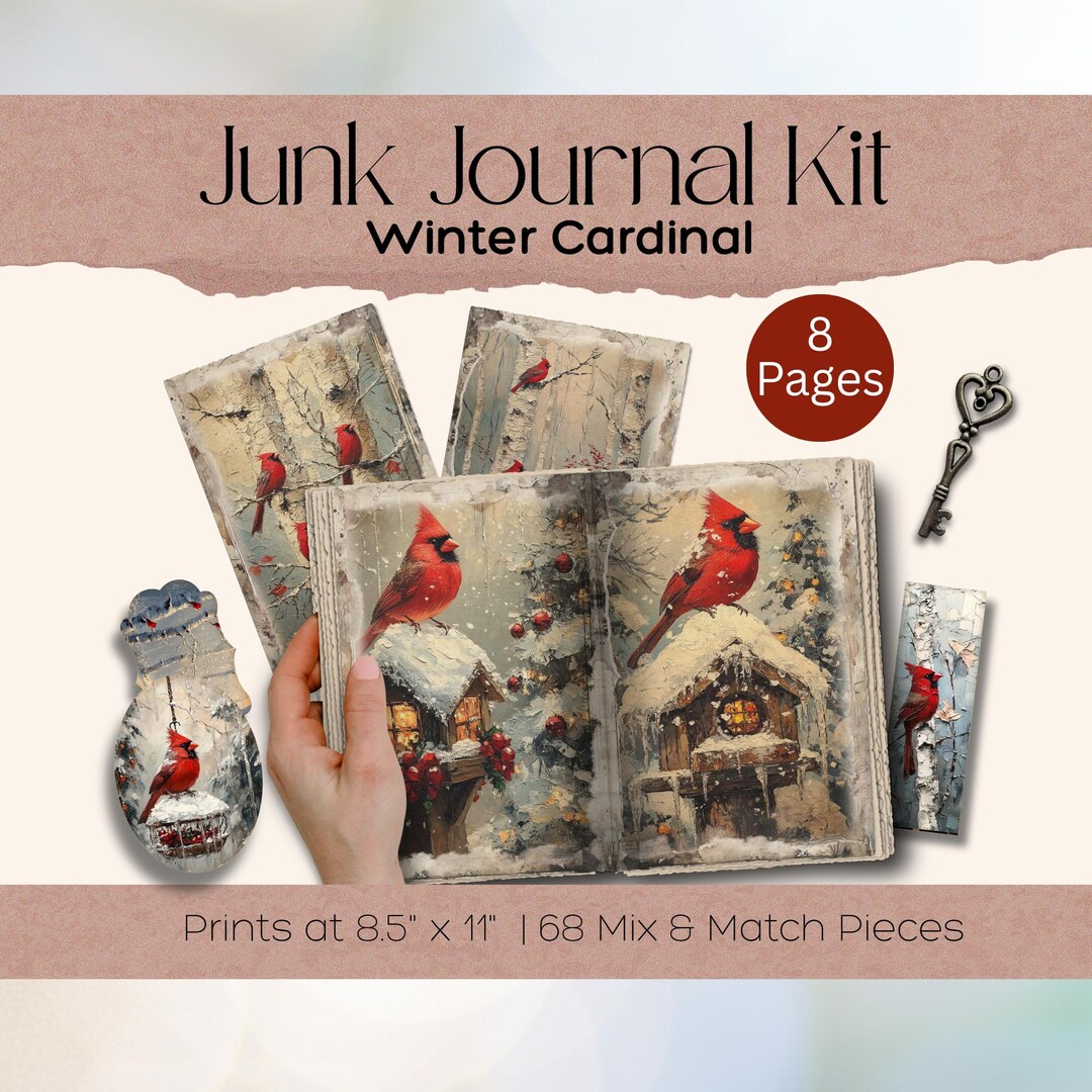 Winter Red Cardinals Christmas Junk Journal Kits Red Cardinal Clipart ...