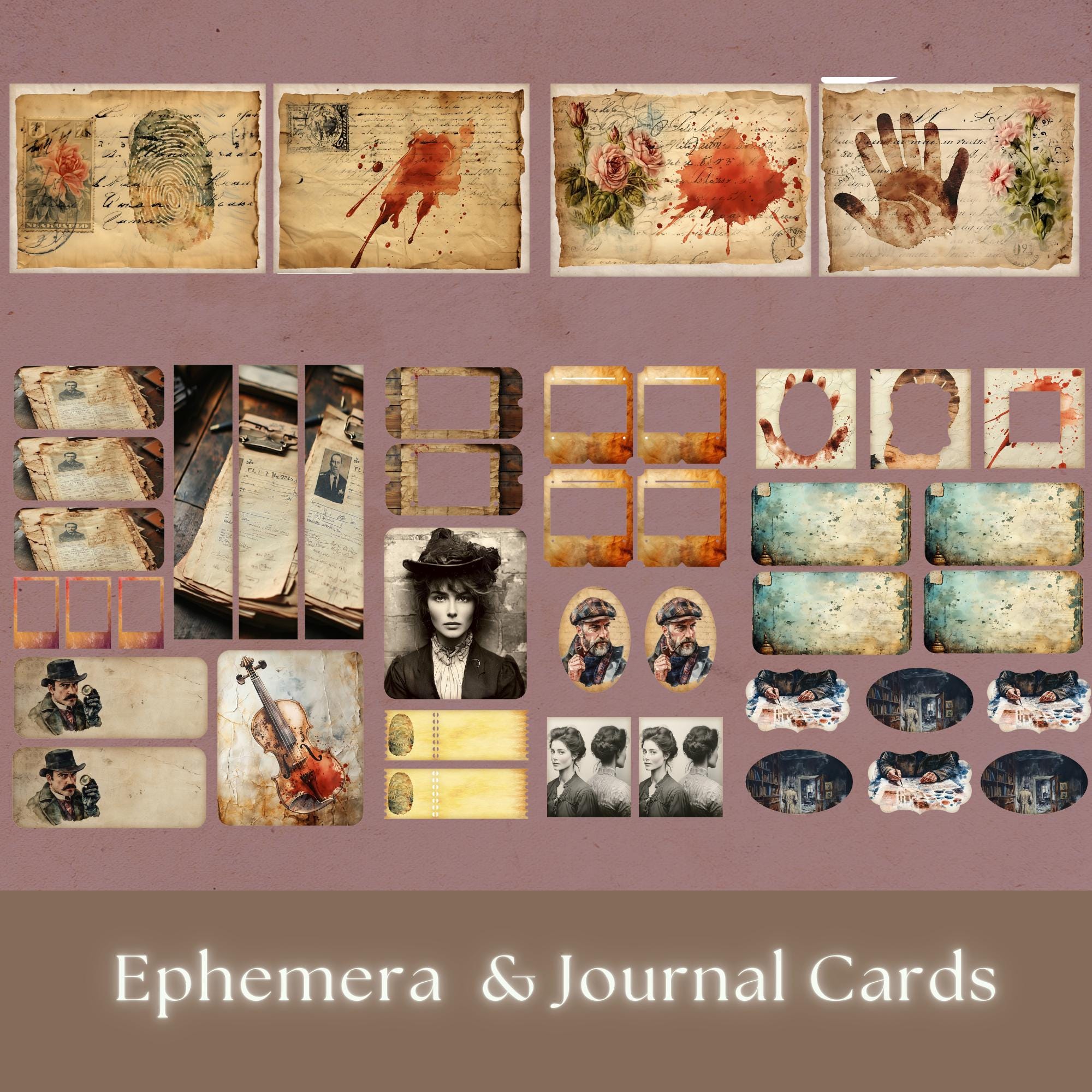 The Detective Vintage Junk Journal Pages Digital Scrapbook Paper Kit ...