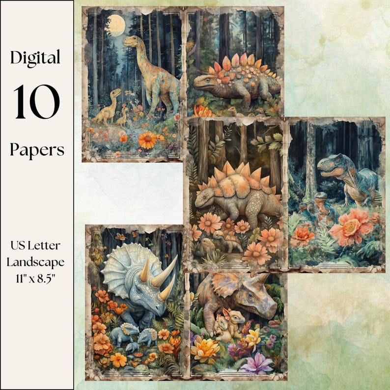 Dinosaur Illustrations, Moms and Babies, Junk Journal Paper, Digital ...