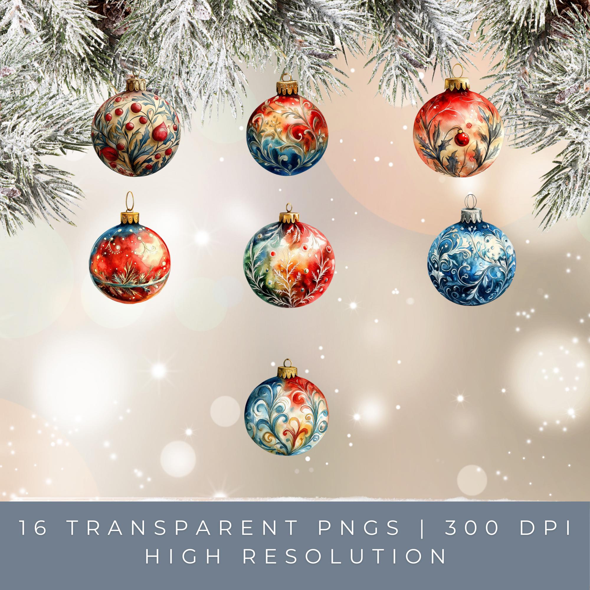 16 Christmas Ornaments Clipart Bundle, Watercolor Set, Festive ...