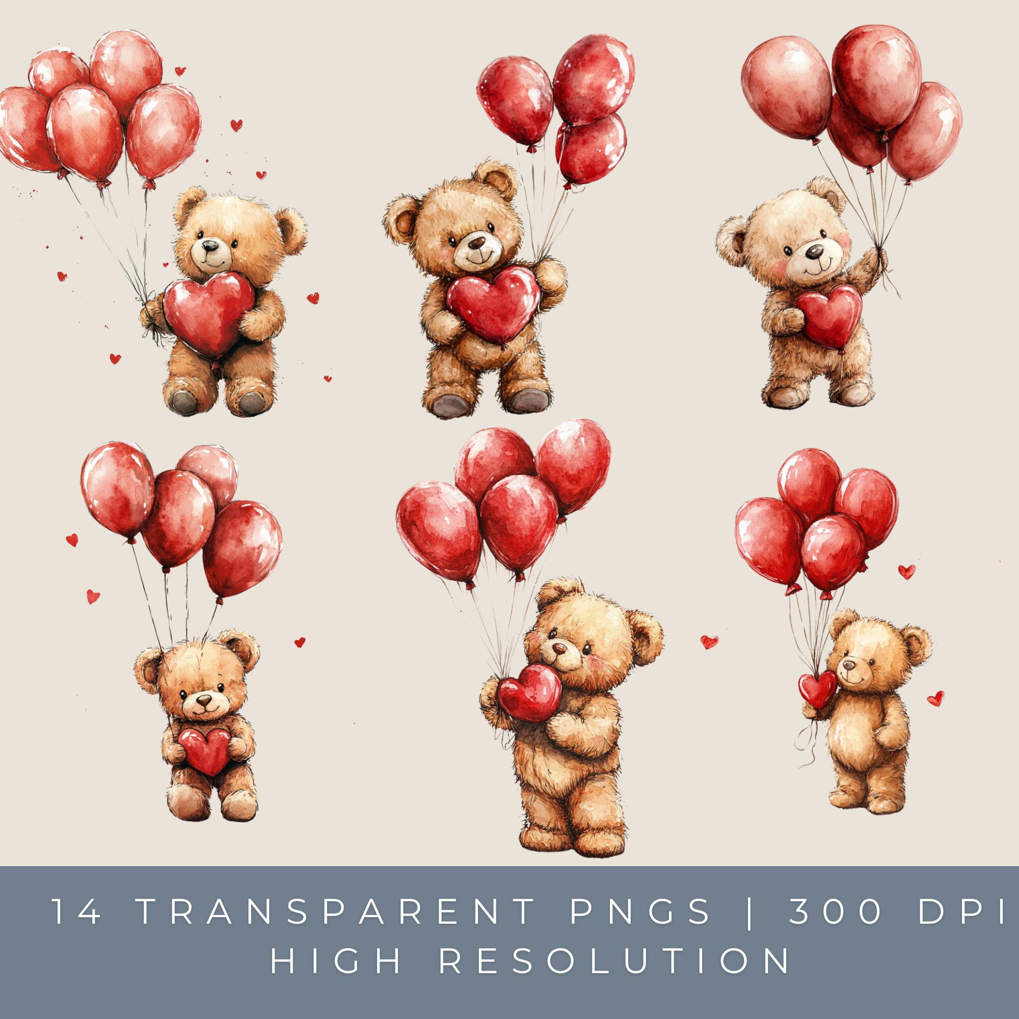 14 Valentine Teddy Bear, Heart Clip Art for Invitations, Cards, Digital ...