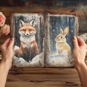Snowy Woodland Animal Junk Journal Pages Digital Scrapbook Paper Winter ...