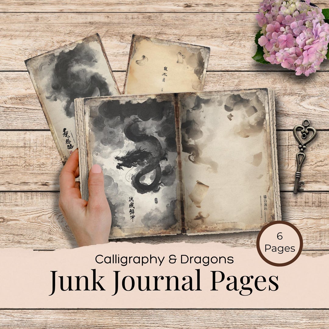 Calligraphy Dargons, Oriential Style Junk Journal Pages, Printable ...
