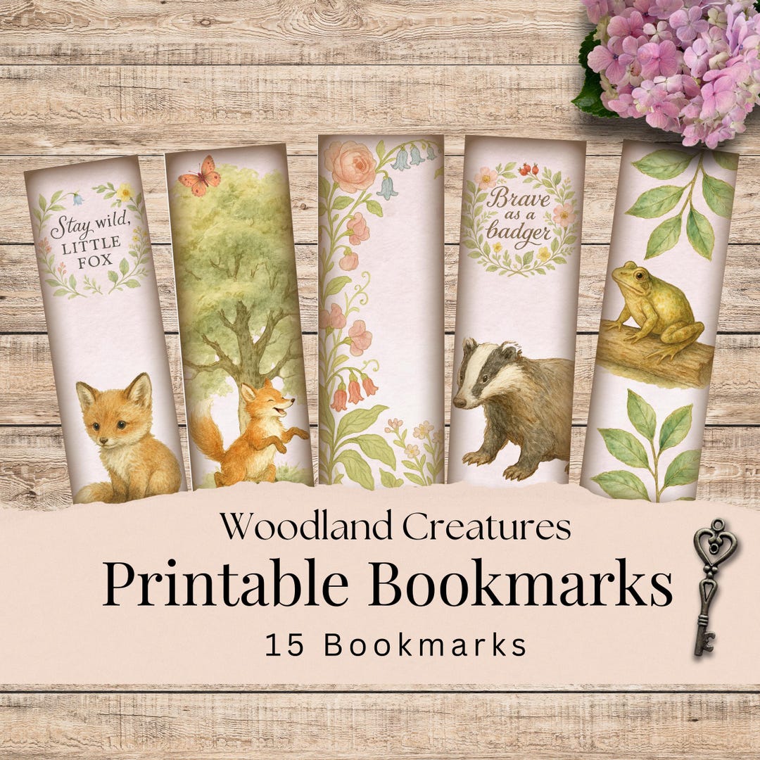 Woodland Creatures, Printable Bookmarks, Word Art, Floral Bookmark PNG ...