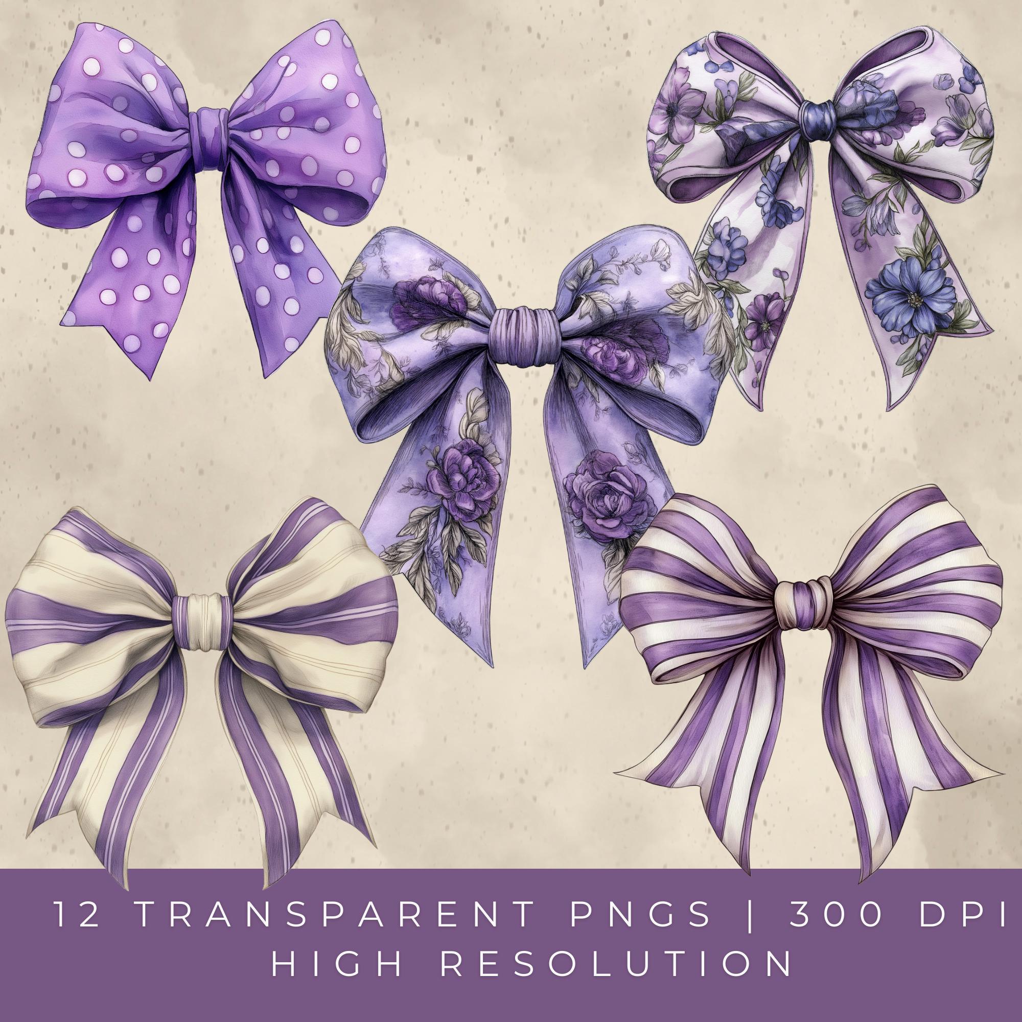 Purple Watercolor Coquette Bow Clipart - Cute Stripes and Polka Dots ...