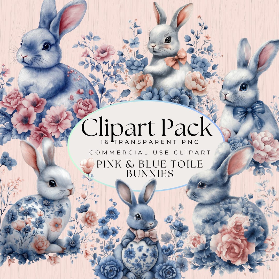 Pink and Blue Easter, Pink Toile Clipart, Blue Easter Graphics ...