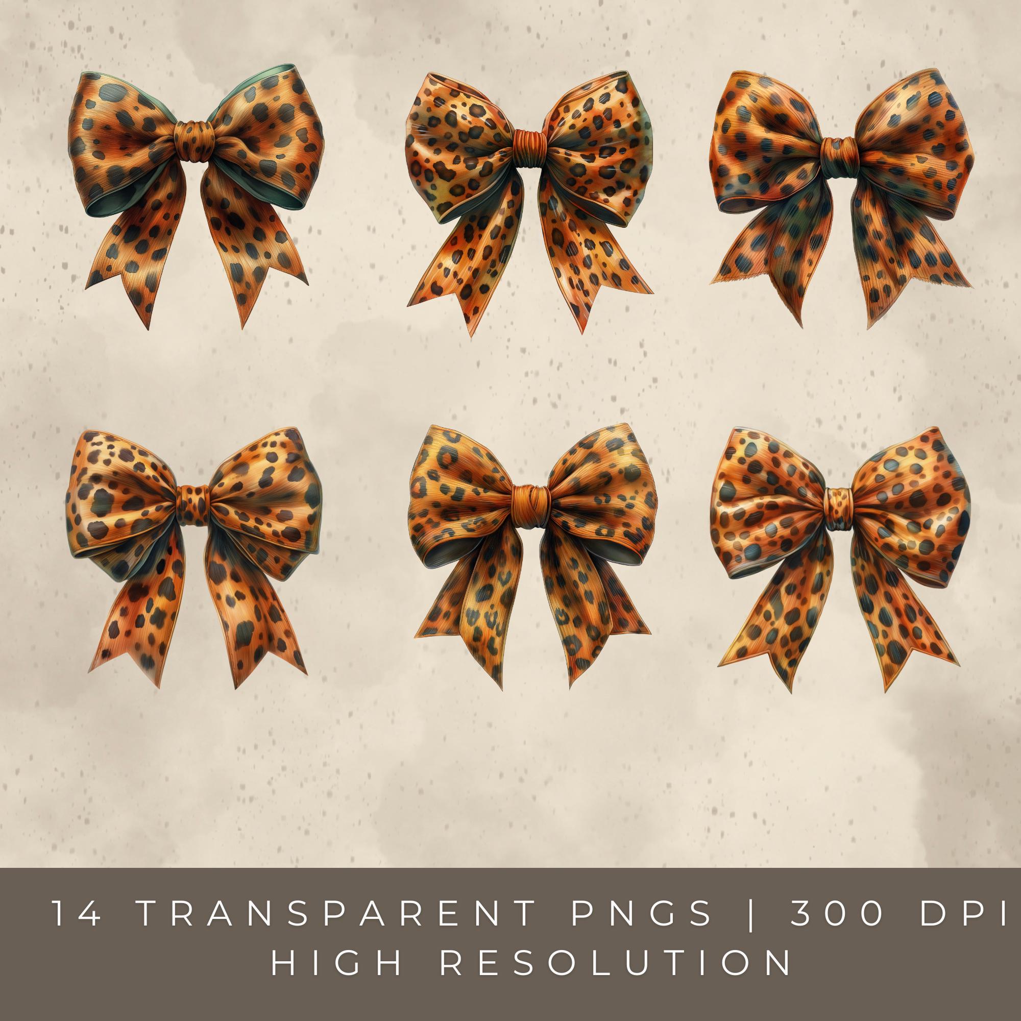 Watercolor Leopard Bows Clipart PNG Cheetah Bow Tie Clipart Coquette ...